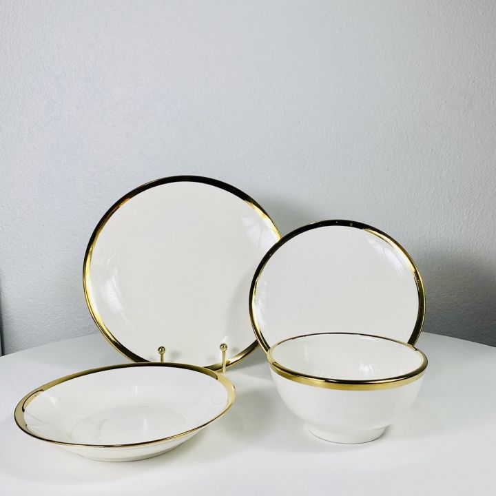 (Ready to ship) set white gold plate side dish cafe plate luxury ...