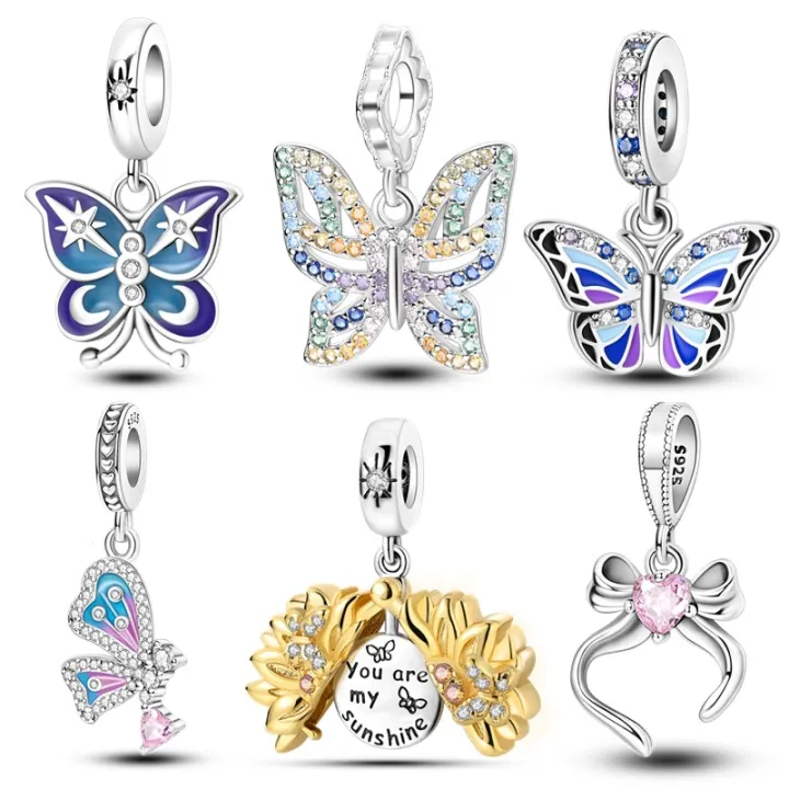 Original New Product Silver Color Butterflies And Flowers Series Charms ...