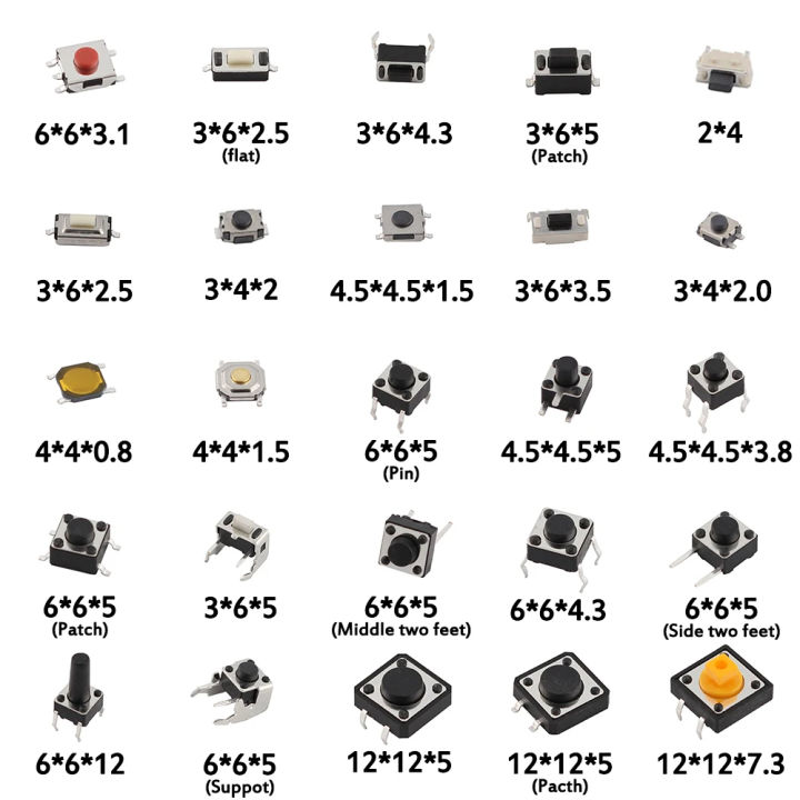 125pcs 25 Types/lot Assorted micro switch push button Tact touch ...