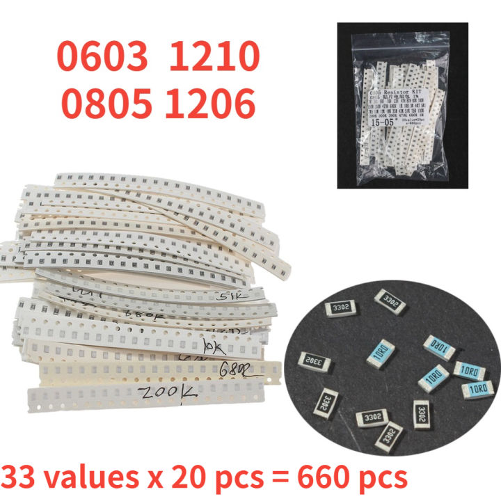 660PCS/Set SMD Resistor Pack Assorted Kit 0603 0805 1206 1210 1 ohm ~ 1M 33 values*20pcs Chip ...