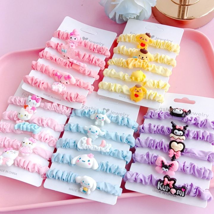 5PCS Kawaii Cartoon Kids Hair Ring Set Anime Phone Cord Head Rope High ...