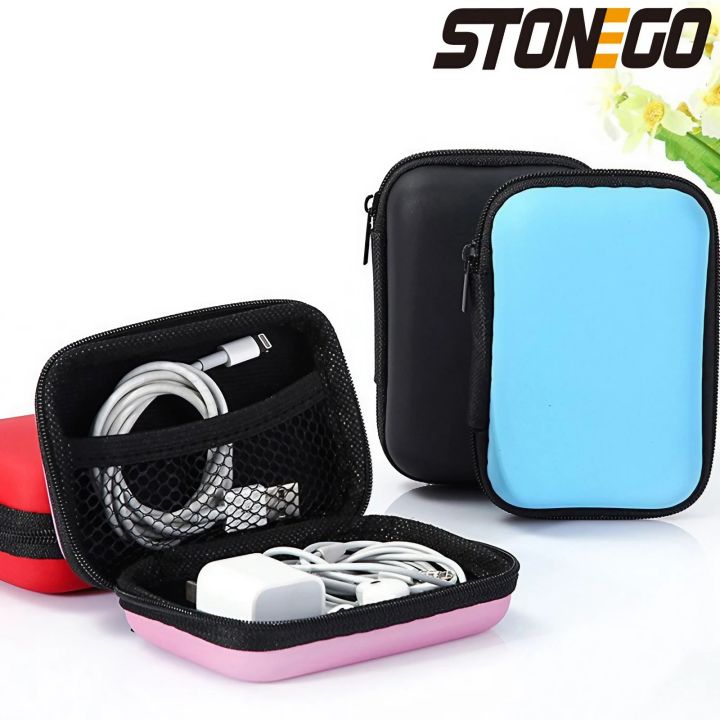 STONEGO Zipper Earphone Case Leather Earphone Storage Box Portable USB ...