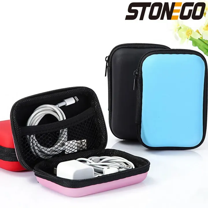 STONEGO Zipper Earphone Case Leather Earphone Storage Box Portable USB ...