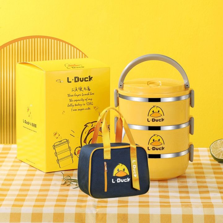 3 Layers Cartoon Stainless Steel Lunch Box With Bag | Daraz.com.np