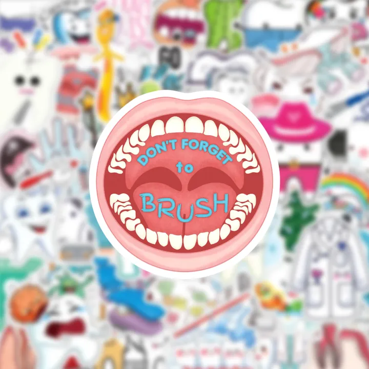 50Pcs Cute Dentist Protect Tooth Stickers Funny Toothbrush Teeth Decal ...