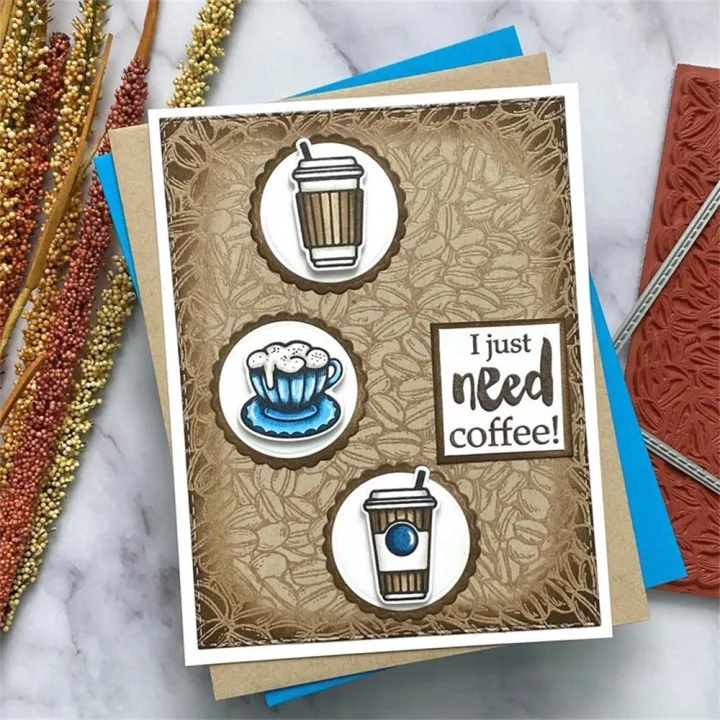 Coffee Beans Background Clear Stamps Coffee Cup Cutting Dies for DIY ...