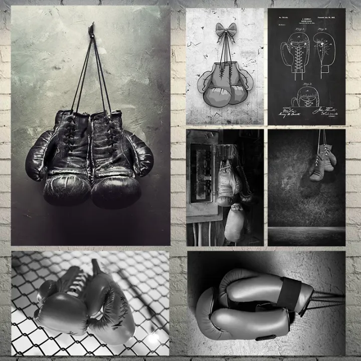 Vintage Boxing Gloves Photo Poster Wall Art Black White Sport Print for ...