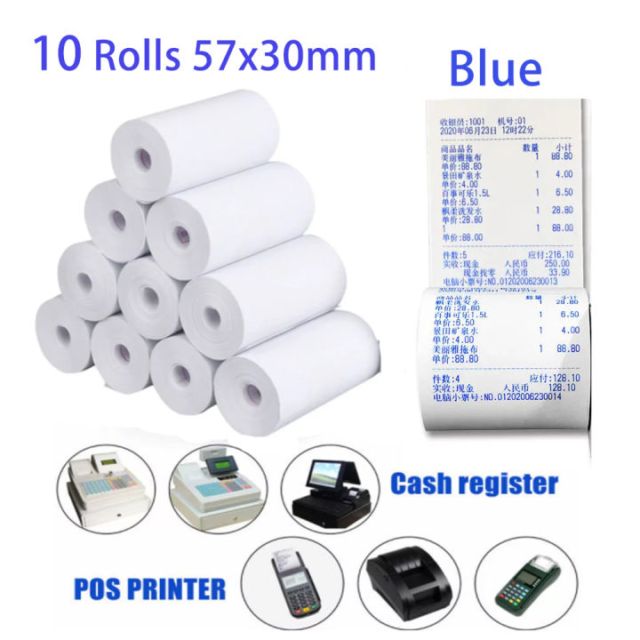 Thermal Paper 57x30mm POS Printer Blue Font 10 Rolls Mini Mobile ...