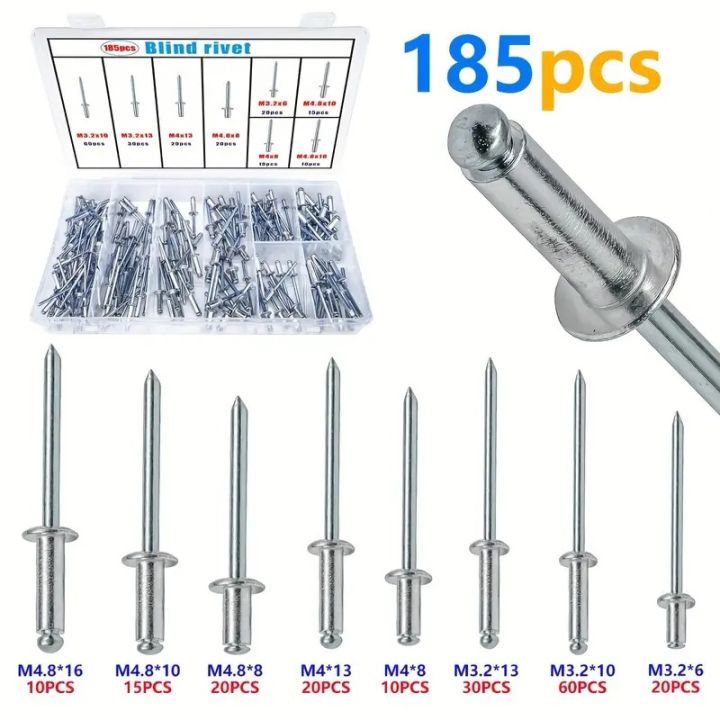 Value Pack 85/185pcs Pop Rivets Assortment Kit, 8 Sizes Aluminum Rivets ...