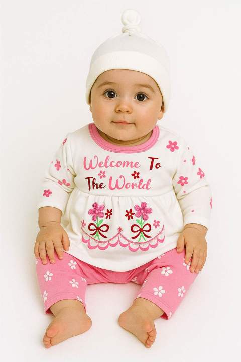 Newborn Baby Baba 3 Pice Suit Set,Frok,Pajama,Cap,Fabric Malai Summer ...