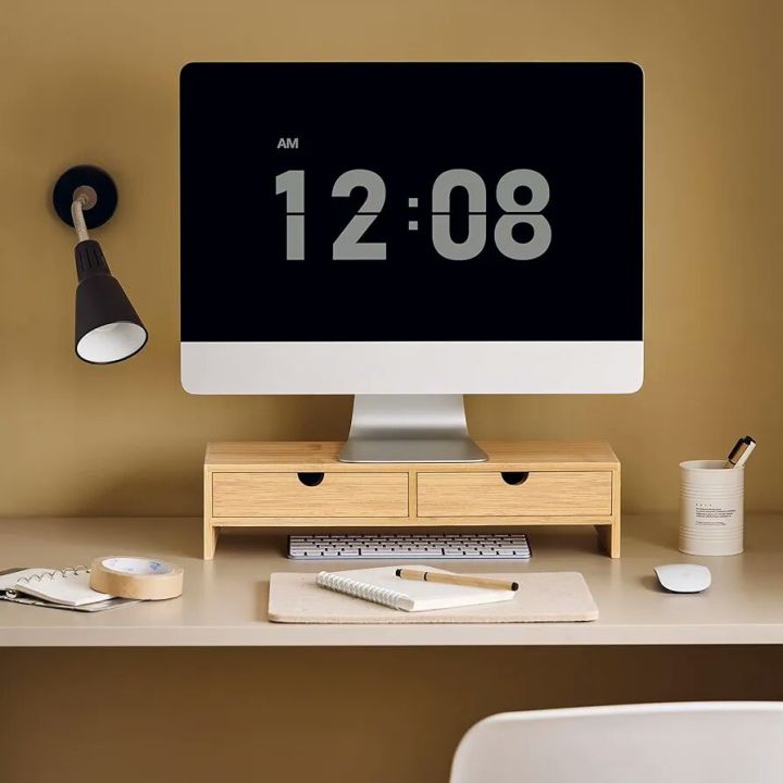 Bamboo Monitor Stand, Monitor Riser, Desk Organiser with Drawers ...