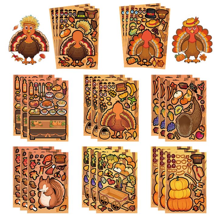 Thanksgiving Jigsaw Puzzle Face Changing Stickers Diy Stickers Cartoon ...