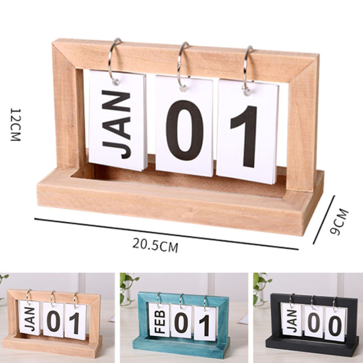 Wooden Perpetual Calendar Flip Month Date Display Desktop Schedule ...