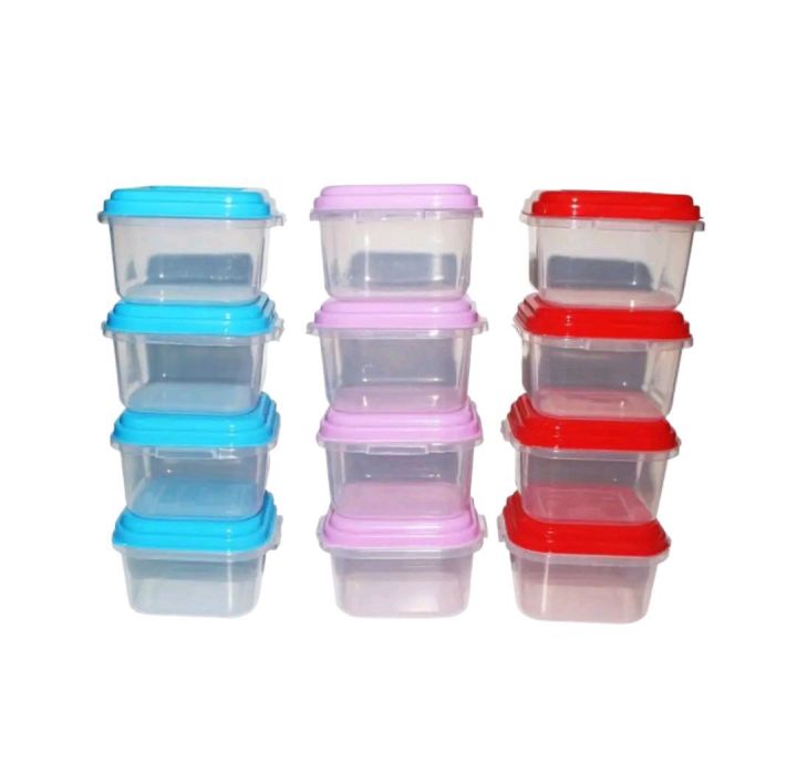 12 pcs Transparent Square Shaped Plastic Mini Box With Lid - 120 ML ...