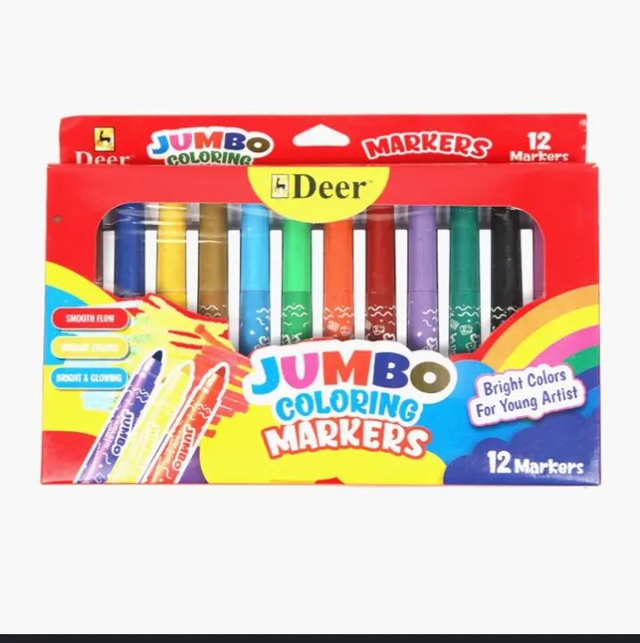 Deer Jumbo Coloring Marker Pack of 12 - Multi Color | Daraz.pk