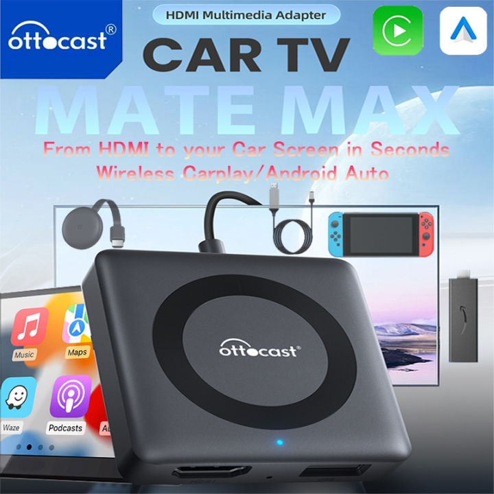 OTTOCAST Car TV Mate Wired to Wireless CarPlay Adapter Android Auto HDMI Multimedia Video ...