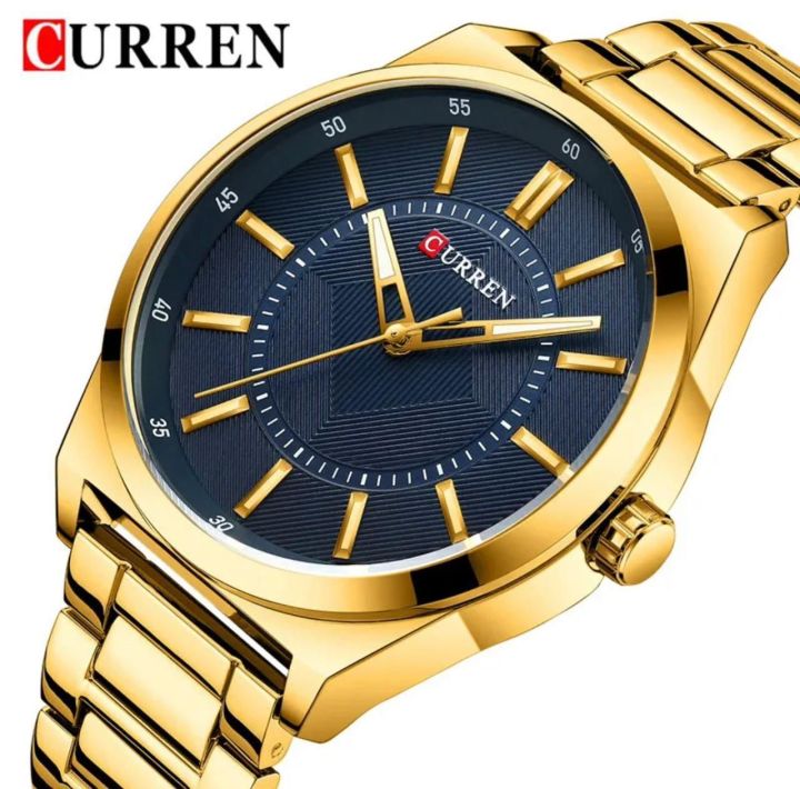 Curren Gold “Blue Dial Bran Watch Men's Business Quartz Watch Stainless ...