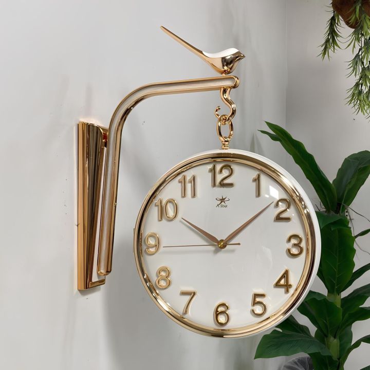 Double-Face Wall Clock. Featuring a classic white background with gold ...