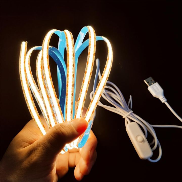 USB LED Strip Lights 5V 320LEDs/M Warm White COB LED Strip Flexible Lamp Tape DIY TV Mirror ...