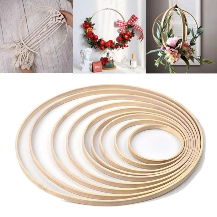 5 Pcs Wooden Circle Round Bamboo Ring Catcher Home Decor Diy Hoop For ...