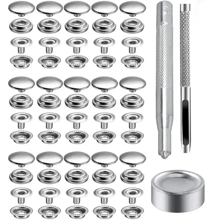25set Stainless Steel Snap Fastener Kit 15mm Snap Button Press Stud Cap ...