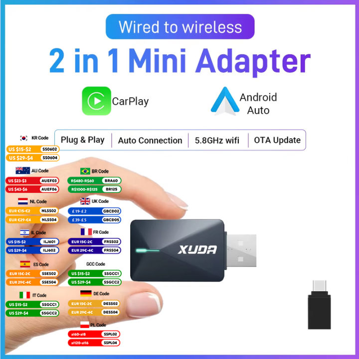 XUDA 2025 Mini Wired to Wireless 2 in 1 AI Box Carplay 5G Wif ...