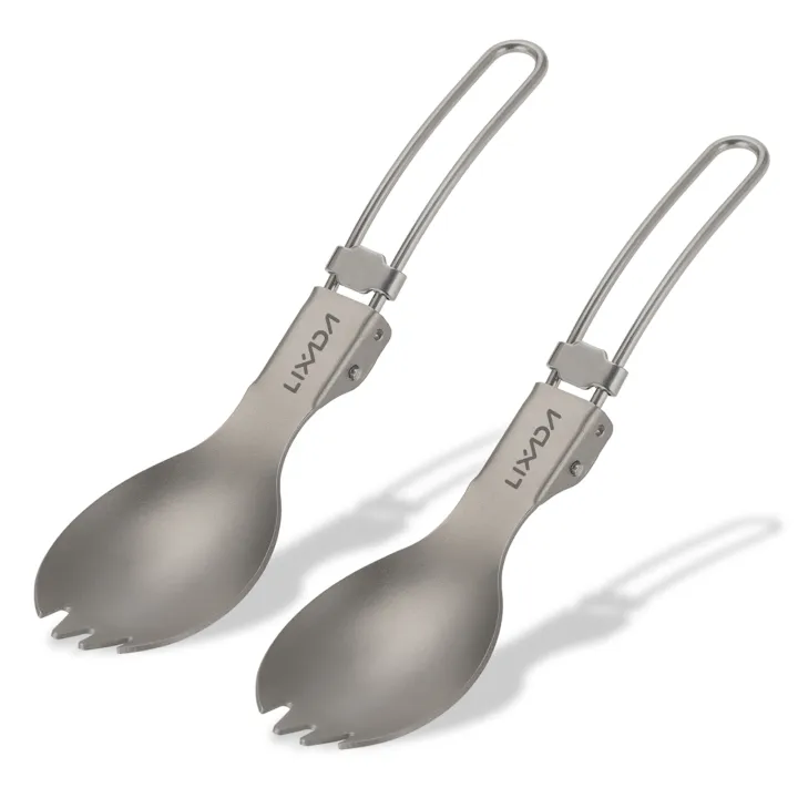 Lixada Half Polished Titanium Folding Spork Lightweight Outdoor Dinner ...