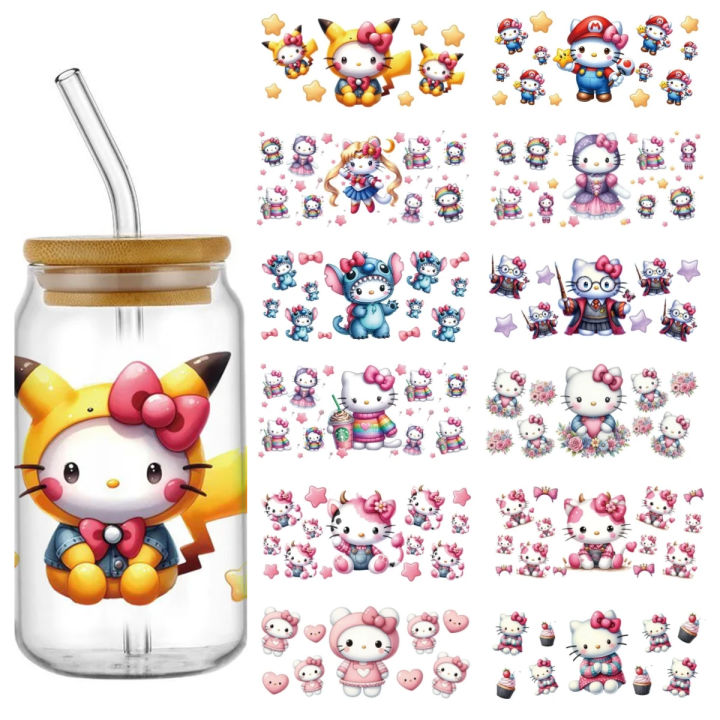 Popular Cute Hello kitty Cosplay Patterns UV DTF For 16oz Glass Cup ...