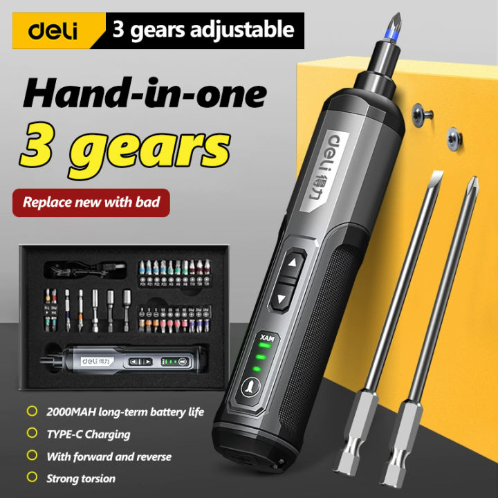 Deli Electric Screwdriver 3-Speed Large Torque Cordless 2000mAh Battery ...