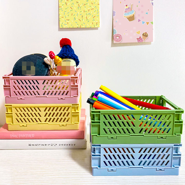 4Pcs Mini Stackable Crates Danish Pastel Foldable Baskets Tray with ...