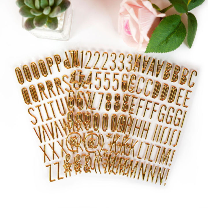 3 Sheets 3D Gold Puffy Letter Number Stickers Aesthetic DIY Decoration ...