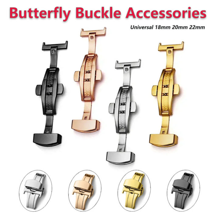 Universal 18mm 20mm 22mm Stainless Steel Solid Double Push Button Fold ...