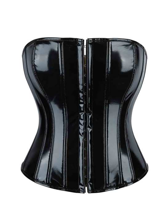 New European and American leather breasted glossy leather court corset ...