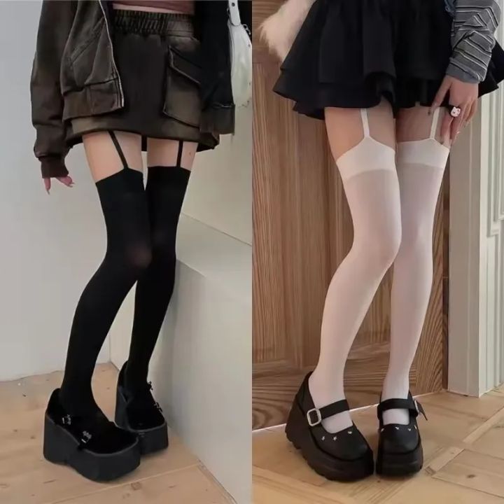Women Suspender Wide-banded Velvet Tights Lolita Thin Thigh High ...
