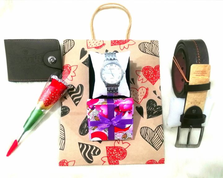 Special Offer Loversday Collection for Men Watch, Purse, Belt and Rose ...