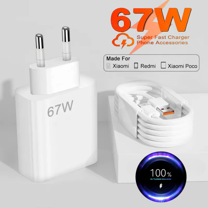 EU 67W Ultra Fast Charger for Xiaomi 11 12 Redmi Note 9 10S 11T 12 13 ...