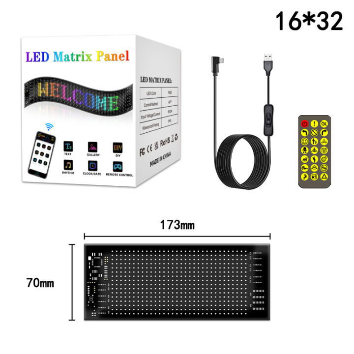 LED Matrix Pixel Panel USB 5V RGB Car Sign Bluetooth App Control ...
