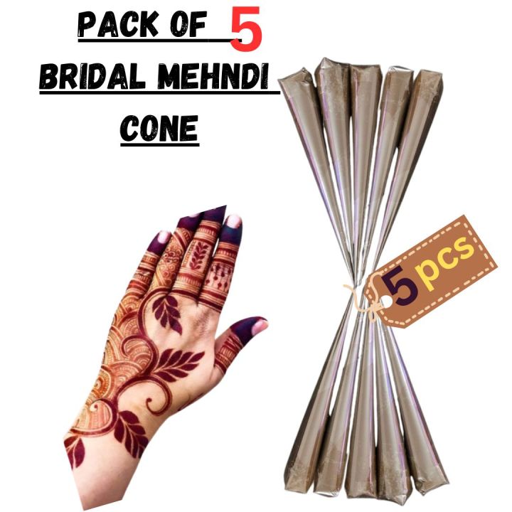Pack Of 5 Bridal Mehndi Cone| Dark Brown Colour | Daraz.pk
