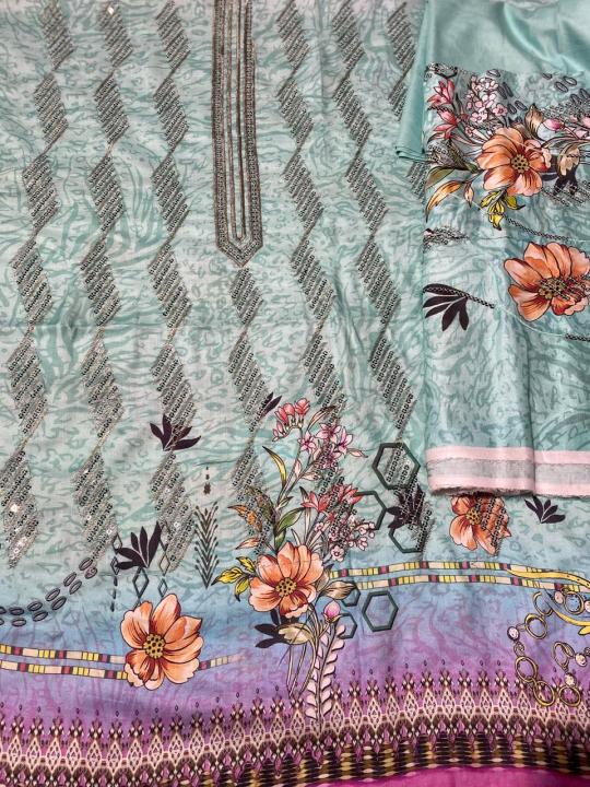 premium Quality Embroidery Lawn 3ps Unstitched suit For Women and girls ...