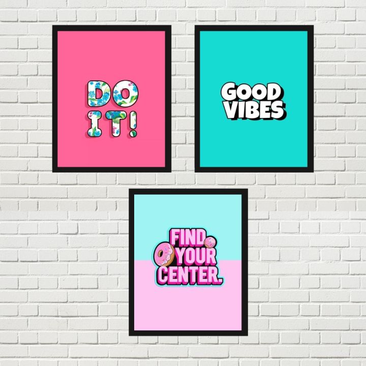 Set of 3 wall frames aesthetic design good vibes | Daraz.pk
