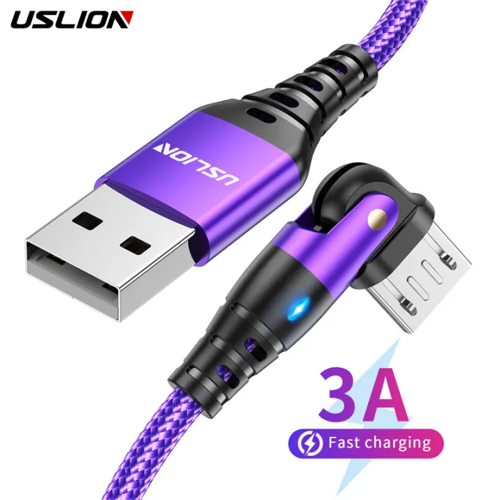 USLION LED 3A Micro USB Cable For Samsung Xiaomi Andriod Mobile Phone ...