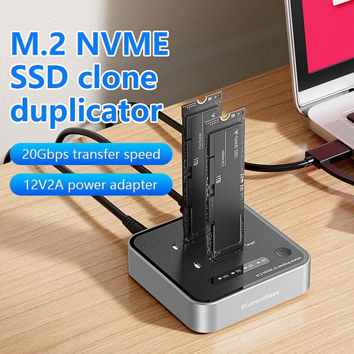 Blueendless Dual-Bay M.2 NVME SSD Clone M.2 NVme SSD reader 20Gbps USB3 ...