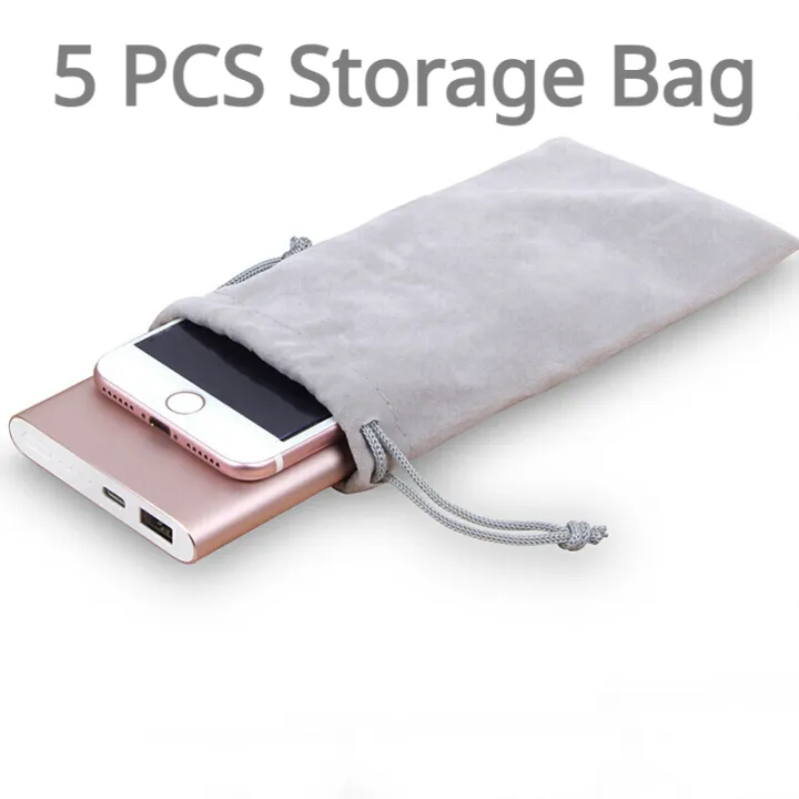 5 Pcs Suede Drawstring Pouch Power Bank Earphone Data Cable Case Phone ...