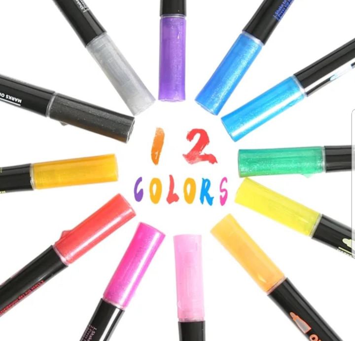 12 Colors Double Outline Marker Set | Daraz.pk