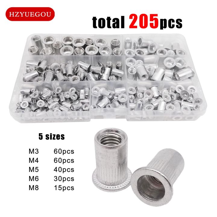 70/205pcs/box Aluminum Insert Rivet Nut Rivnut Nutsert Mix M3 M4 M5 M6 ...