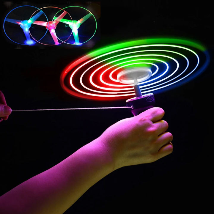 1PC LED Luminous Flying Disc Launcher Portable Handheld Pull String ...