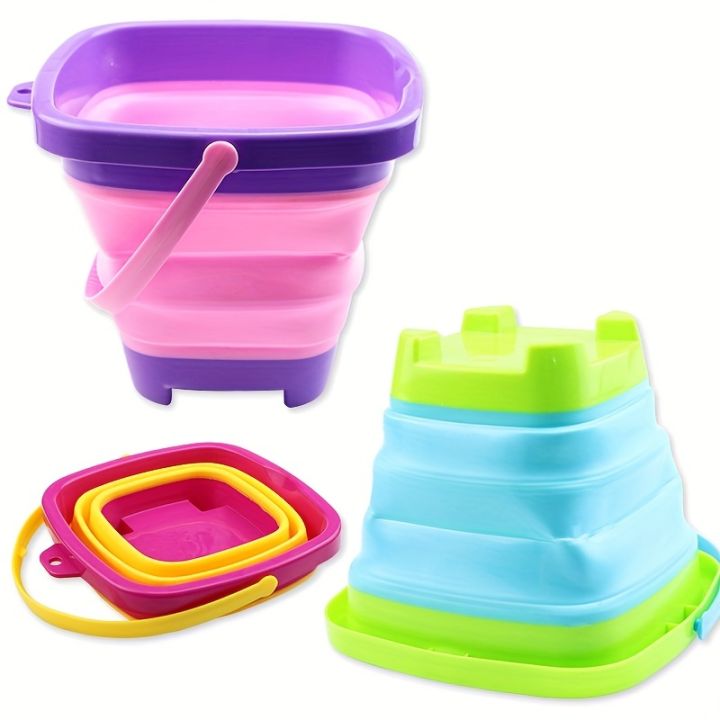 Foldable Beach Bucket Silicone Collapsible Toy Buckets for Kids for ...