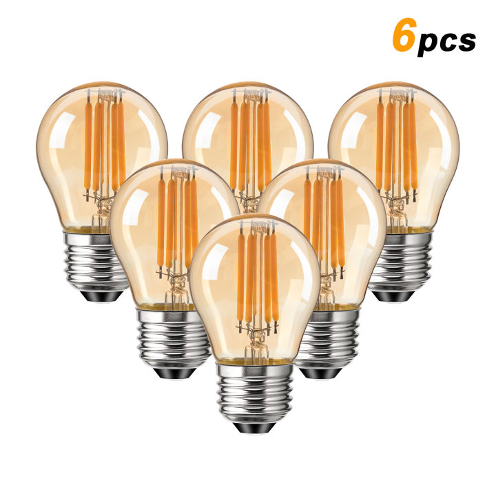 G45 4W Globe Light Bulbs Amber Glass LED Filament E27 Screw Base 220V ...