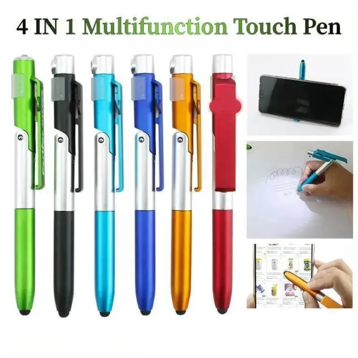 4 IN 1 Multifunction Touch Pen Ballpoint Pens with LED Light Folding ...