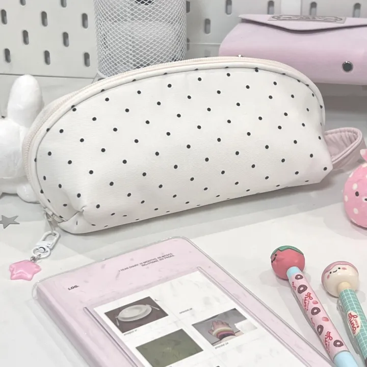 INS Polka Dot Pencil Case Multi-functional Large-capacity Pen Bag Shell ...